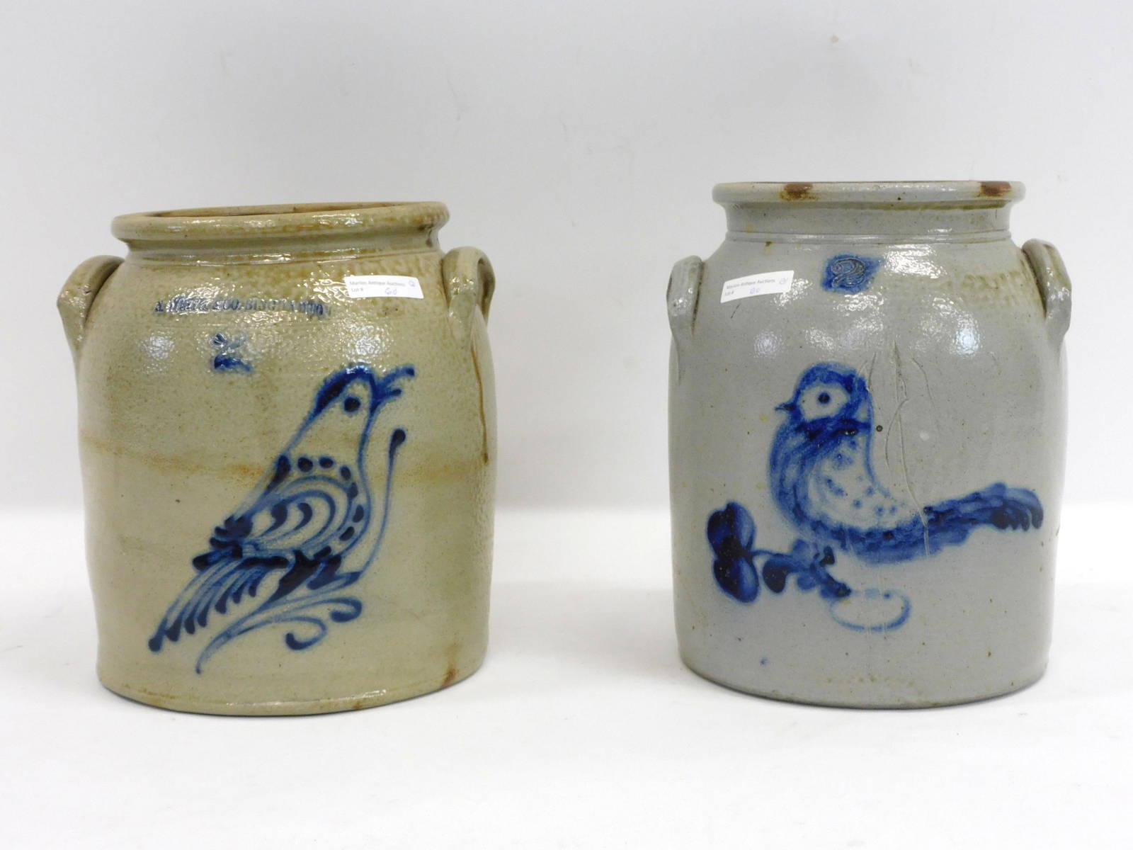 (2) Stoneware Crocks. 19th Century. Blue Bird Auction