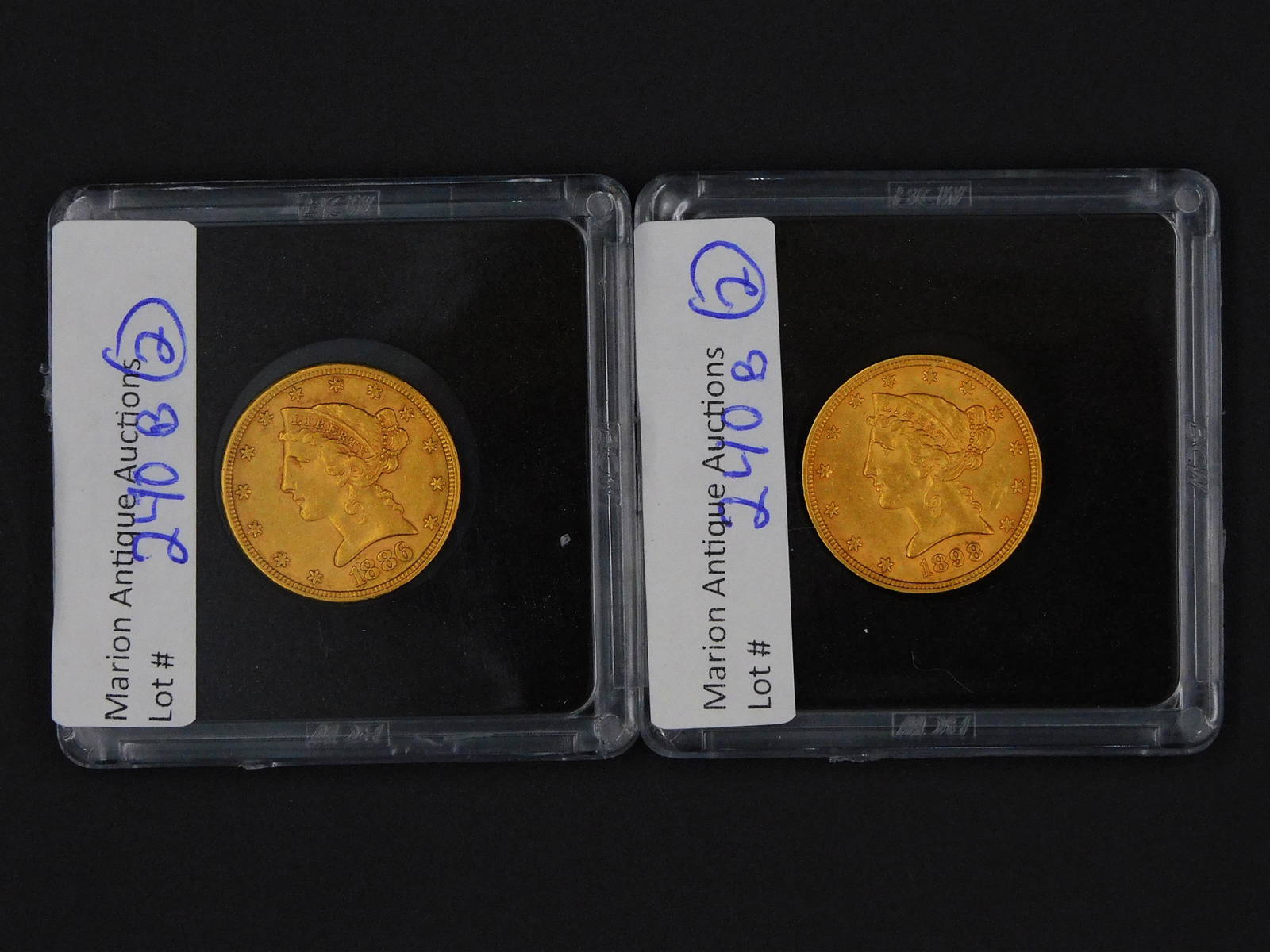 (2) 5 Dollar Gold Liberty Head Coins, 1886s, Auction