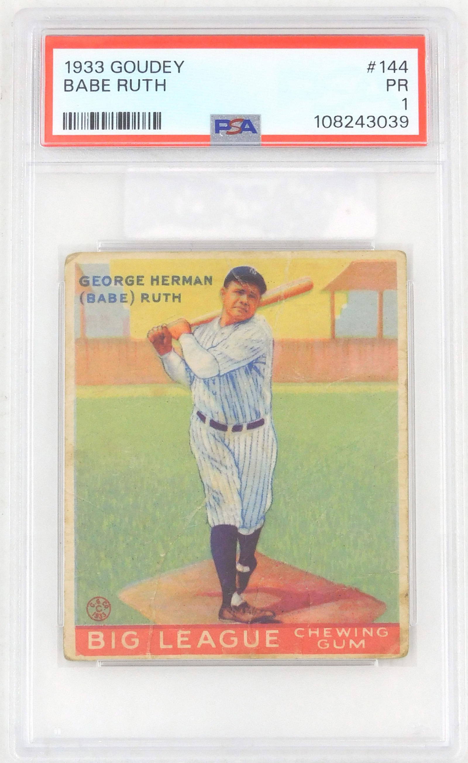 1933 Goudey Babe Ruth #144 Psa 1 Baseball Card Auction