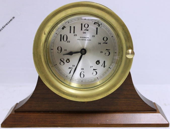 Brass Ships Clock, Wuersch, Fall River; 6 1/2"