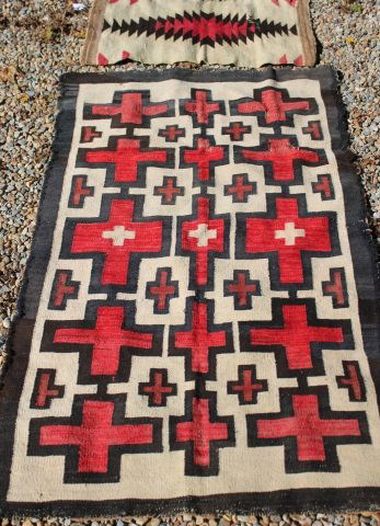 2 EARLY NAVAJO RUGS, 1 WITH RARE CROSS DESIGN,