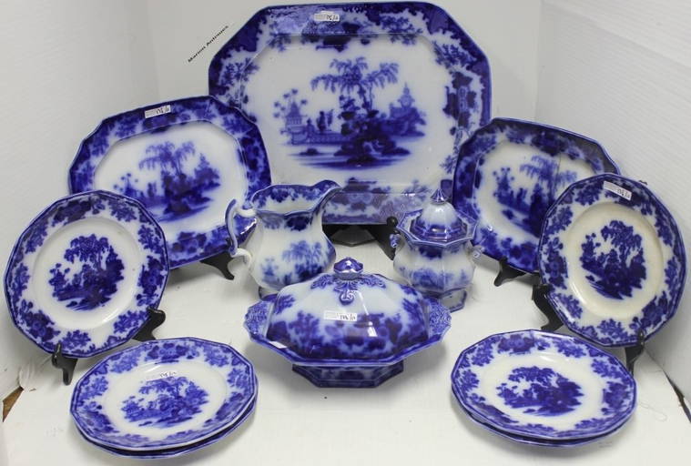 12 Pieces Of Flow Blue Scinde Pattern To Include