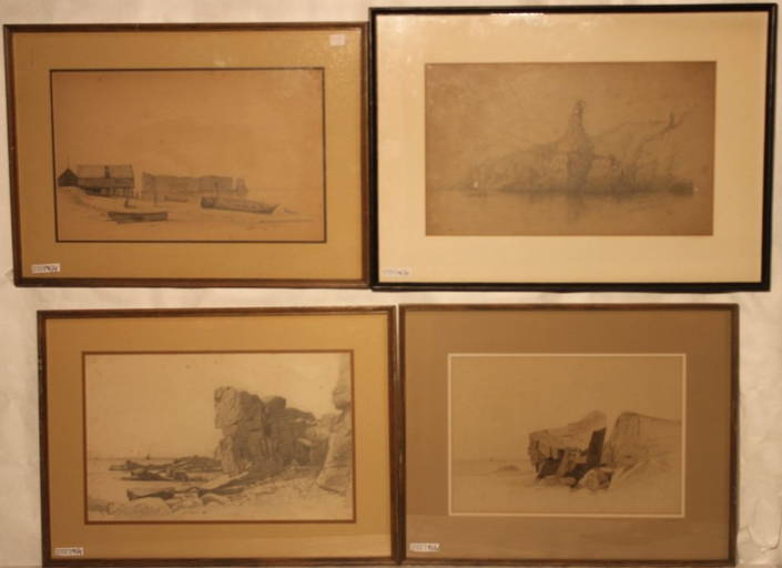 Lot Of 4 Pencil Drawings By Lemuel D. Eldred