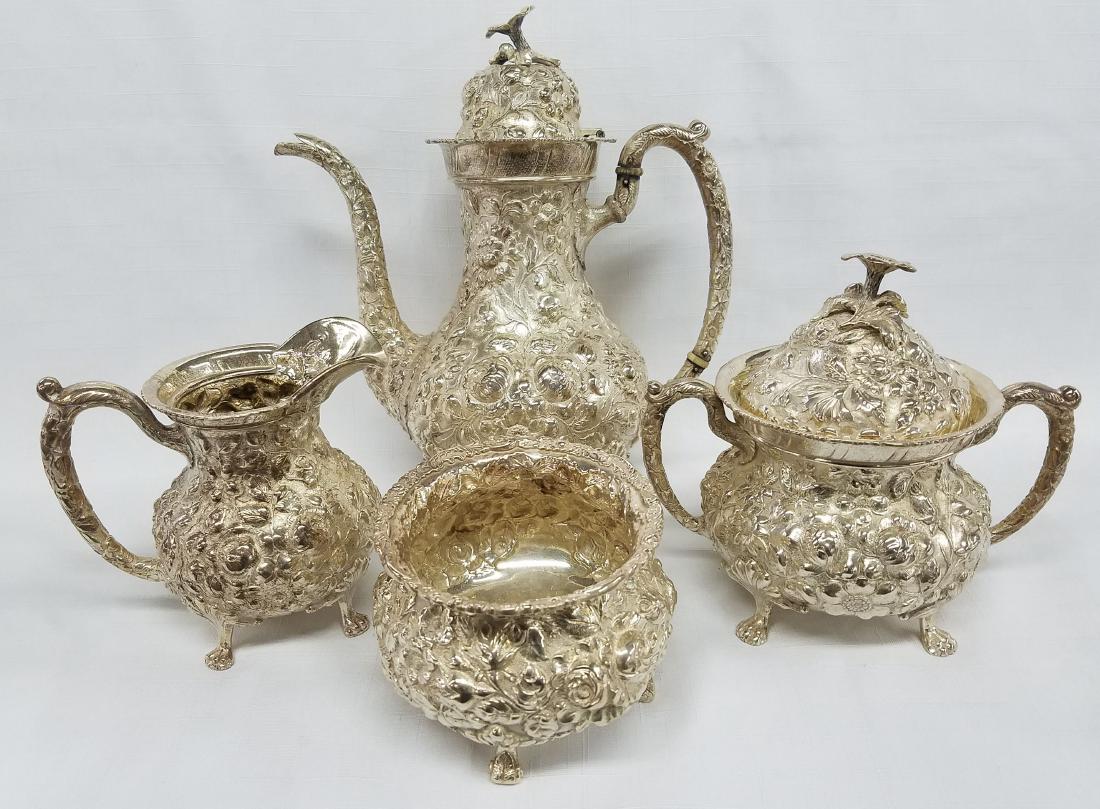 Four Piece Kirk Stieff Rose Sterling Silver Tea Set