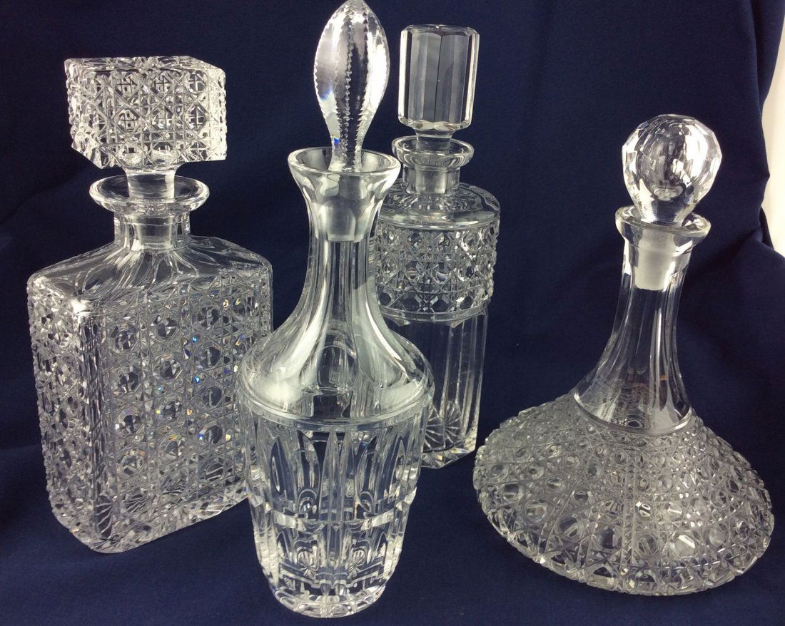 4 German Hand Cut Lead Crystal Decanters