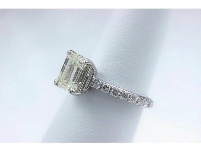Light Yellow Emerald Diamond Engagement Ring 2.53 Tcw 14k White Gold ...