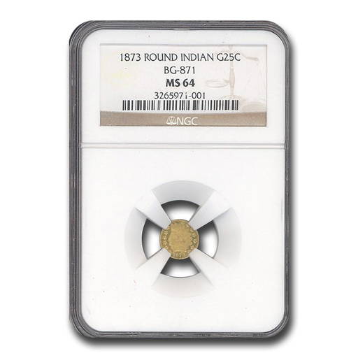 1873 Indian Round 25 Cent Gold Ms 64 Ngc (bg 871)