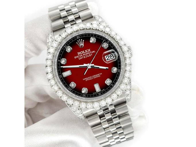 Rolex Datejust 116200 36mm 4ct Diamond Bezel/lugs/maroon Vignette 6+9 ...