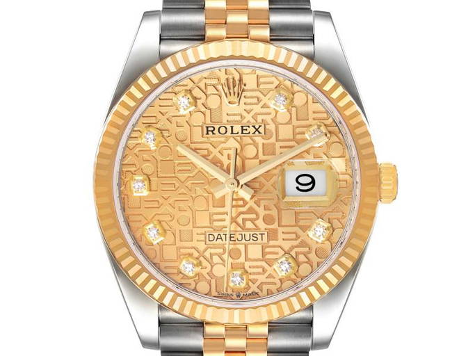 Rolex Datejust Steel Yellow Gold Diamond Dial Mens Watch