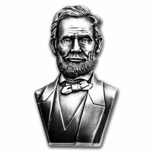 2022 Rep.of Chad 2 Oz Silver Abraham Lincoln Bust Shaped Coin