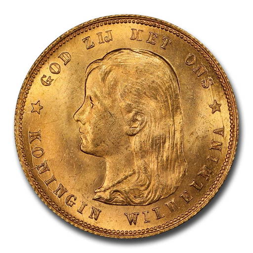1897 Netherlands Gold 10 Gulden Wilhelmina I Ms 65 Pcgs