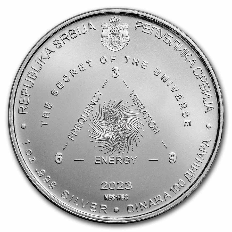 2023 Serbia 1 Oz Silver 100 Dinar Tesla: Secret Of The Universe