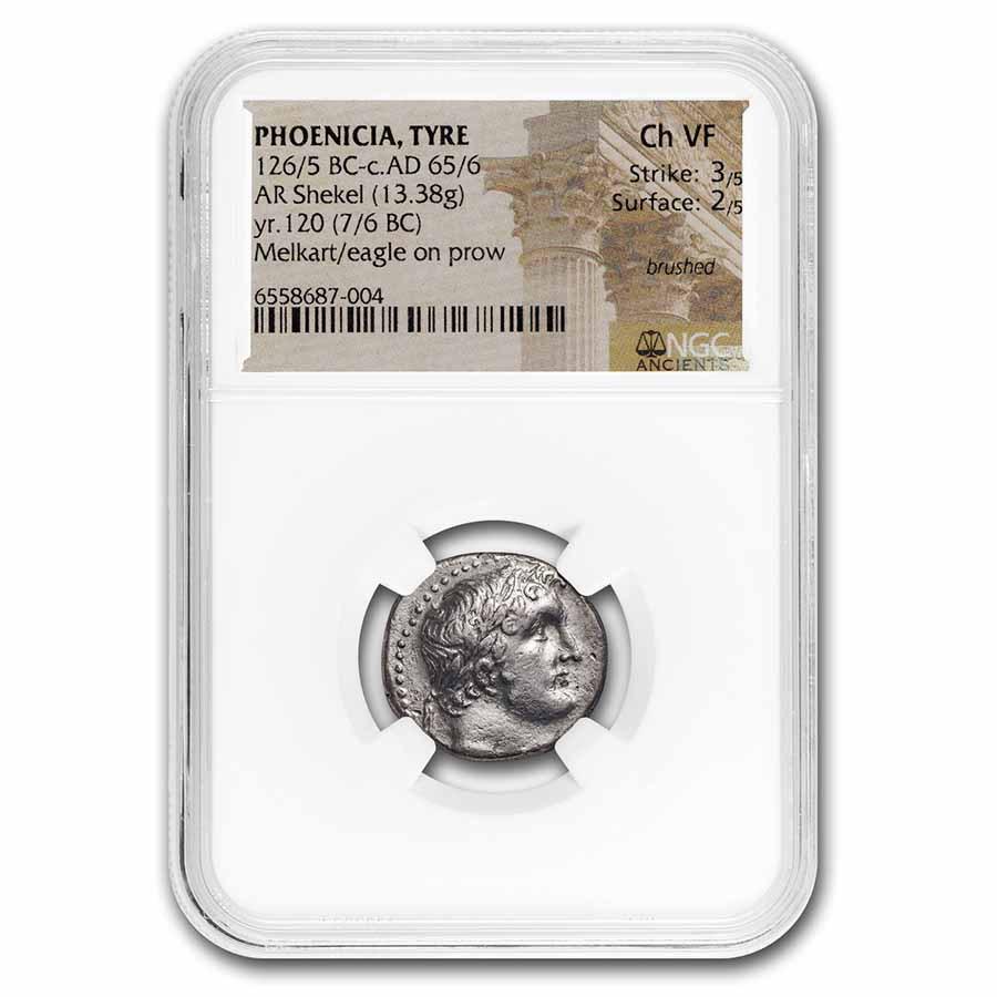 Phoenicia Tyre Ar Shekel (7/6 Bc) Ch Vf Ngc (christ Lifetime)