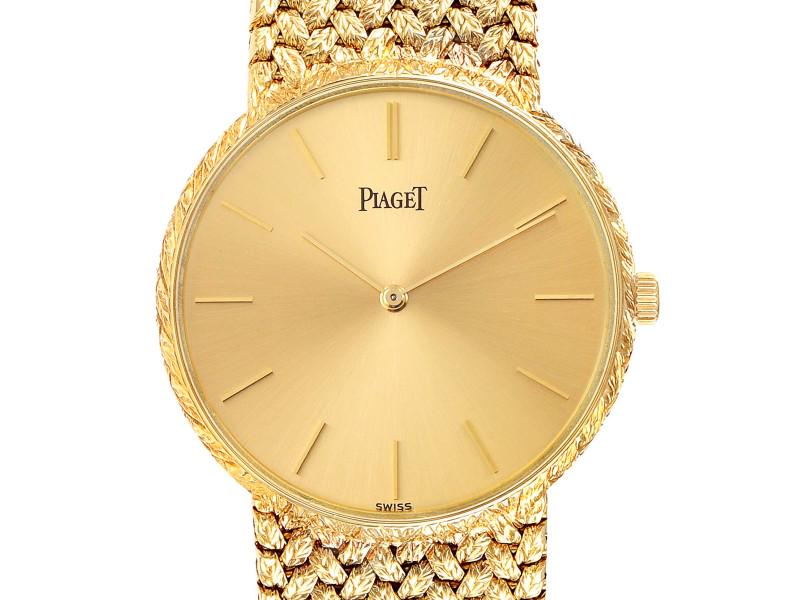 Piaget 18k Yellow Gold Champagne Dial Vintage Mens Watch 9065
