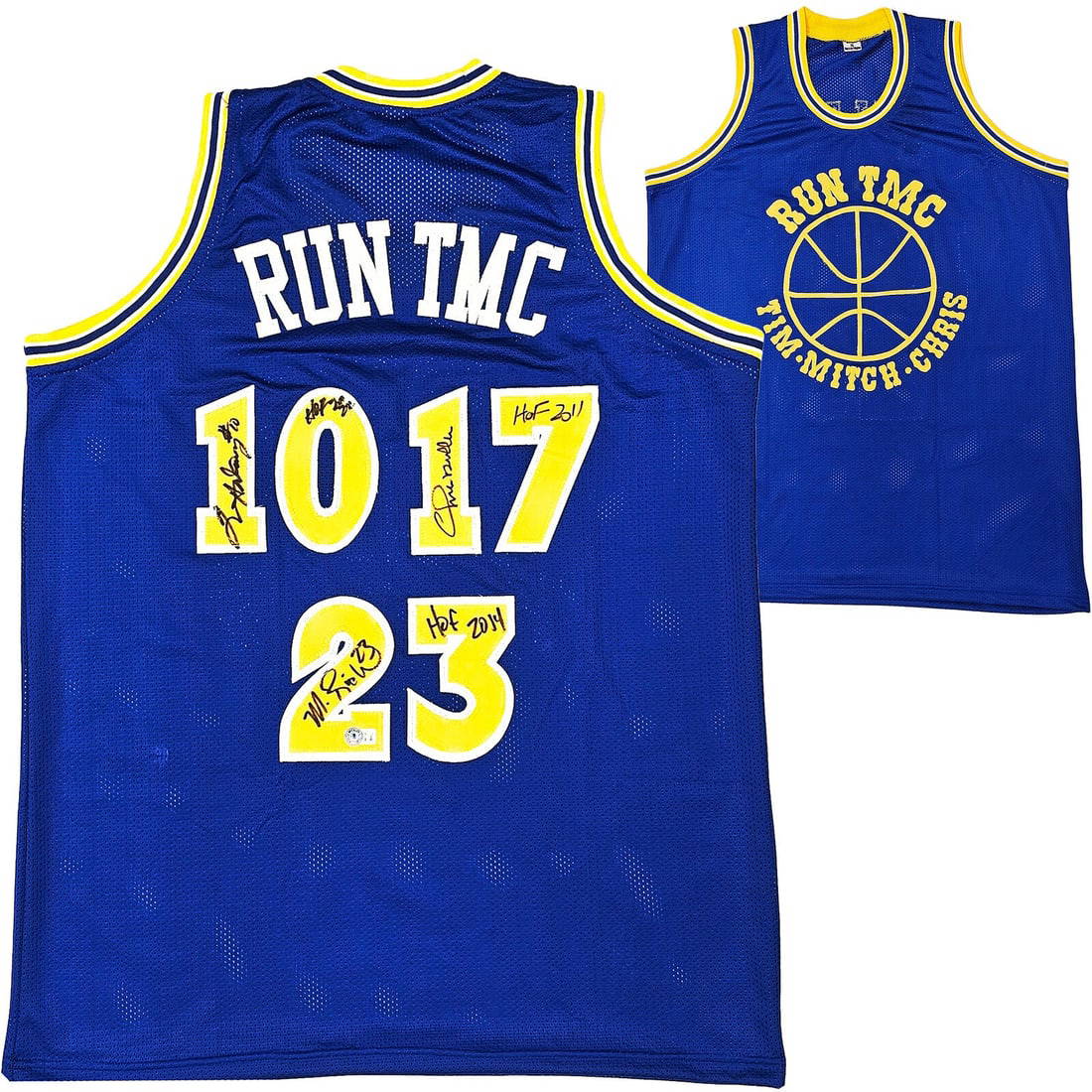 Warriors Run Tmc Autographed Blue Jersey 3 Sigs Mullin Hardaway Hof ...