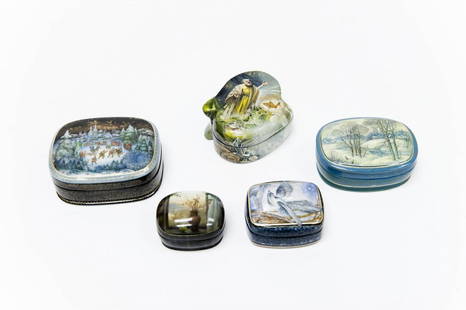 (5) Russian Lacquer Miniature Boxes.