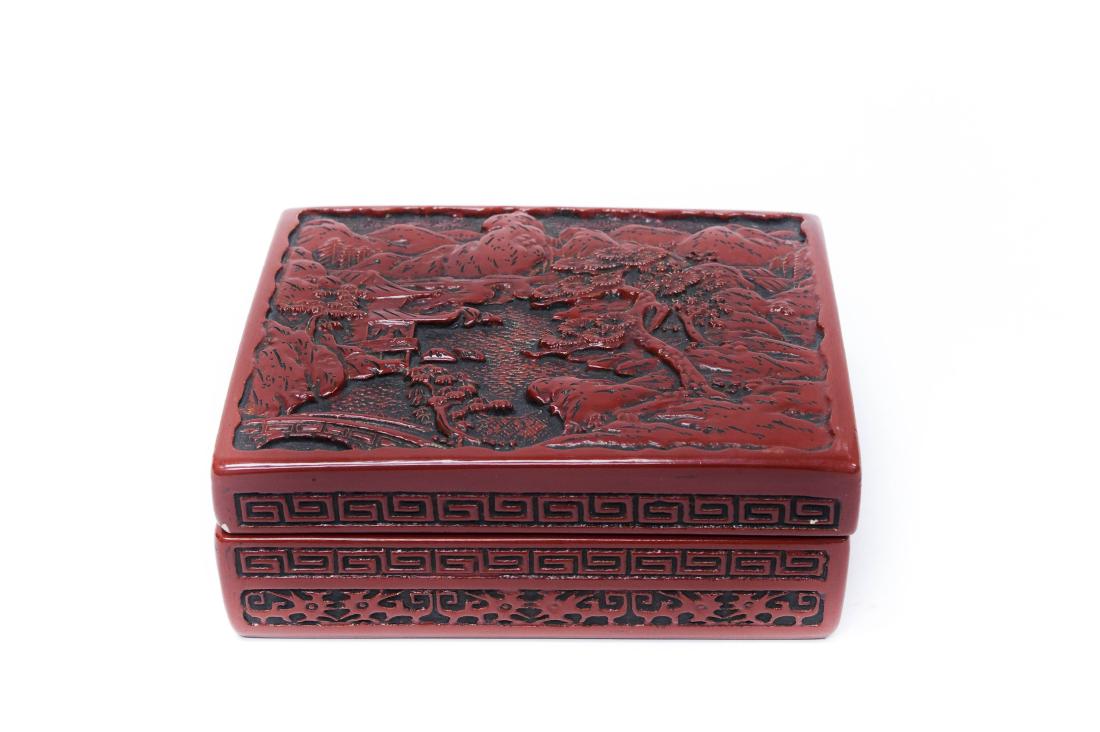 Chinese Carved Red Lacquer Box.
