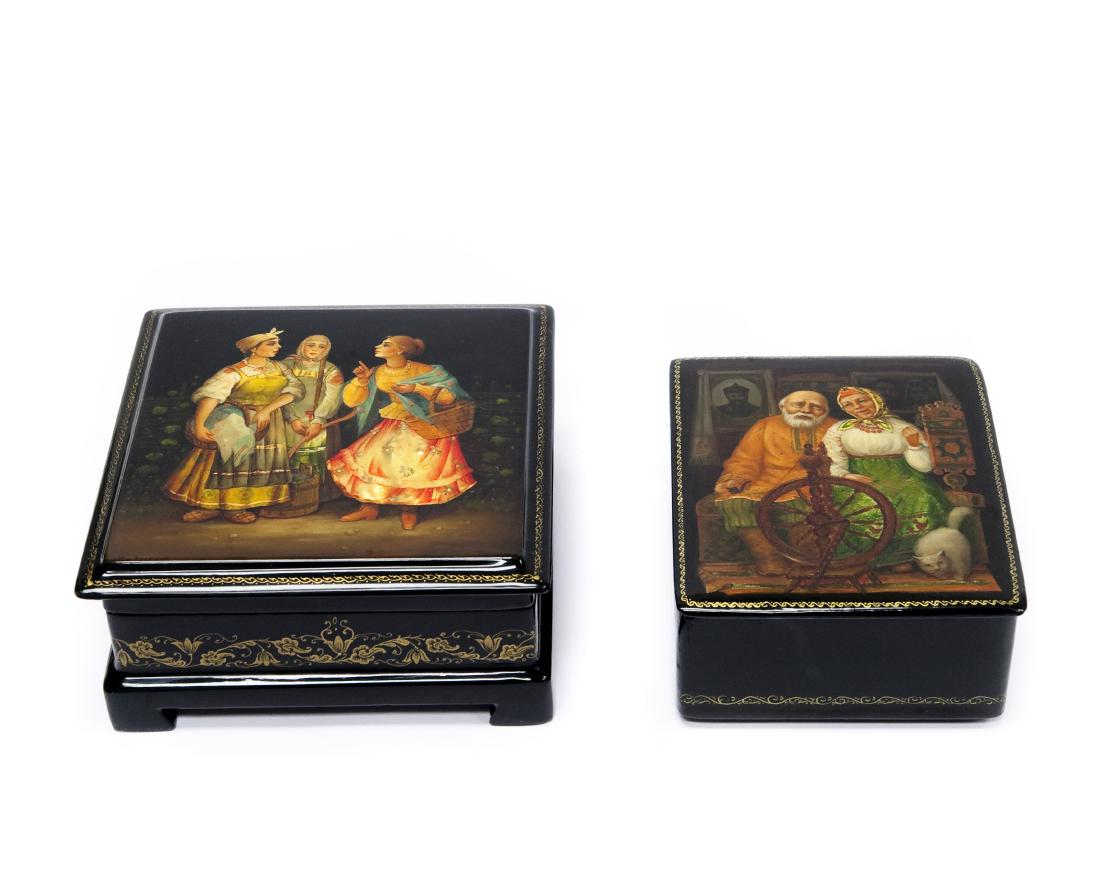 (2) Fedoskino Russian Lacquer Boxes.