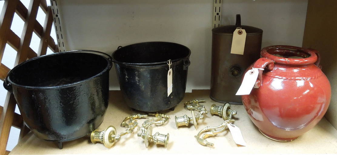 Metalware, Stoneware & Fireplace Pots.