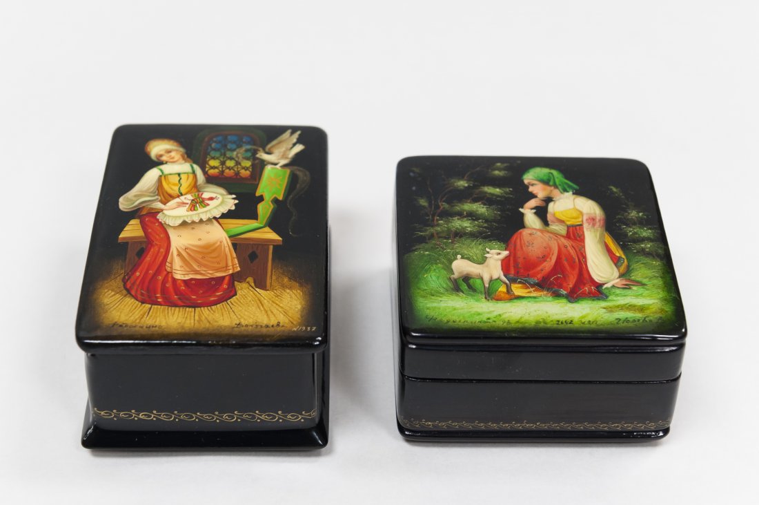 (2) Russian Fedoskino Lacquer Boxes.