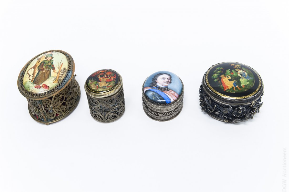 (4) Russian Miniature Filigree Boxes.