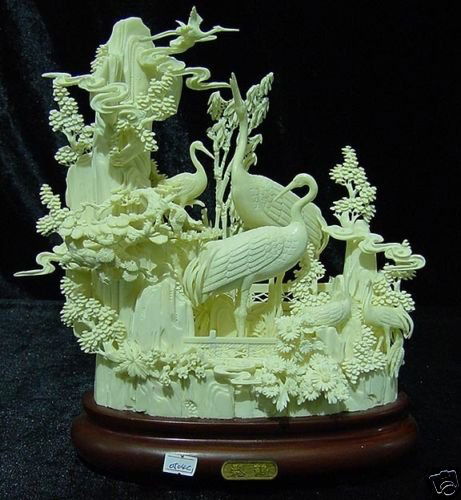 HAND CARVED BONE CRANES MOUNTAIN