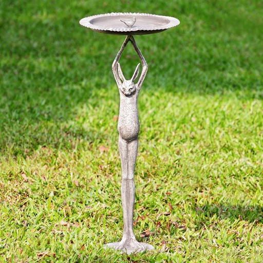 Skinny Rabbit Birdbath With Bird