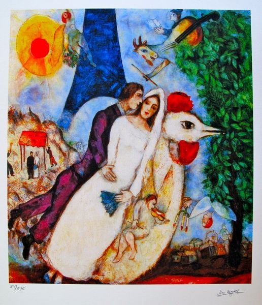 Marc Chagall Bride & Groom Of The Eiffel Tower Limited