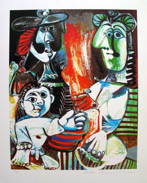 Small Child With Two Women Pablo Picasso Estate Signed