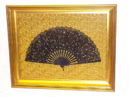 Victorian Mourning Lace & Rhinestone Fan