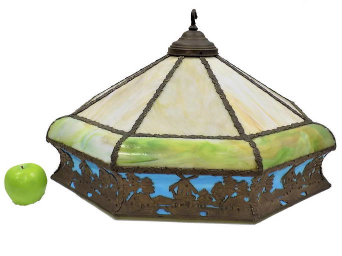 Attrib H.j. Peters Co. Hanging Slag Glass Lamp