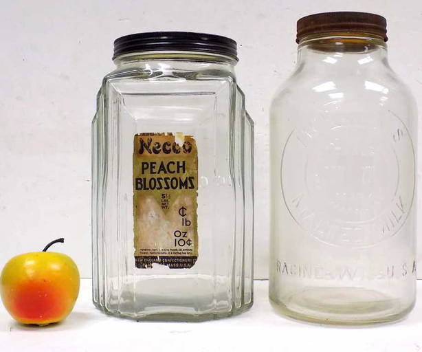 1940's Deco Necco Candy Jar / Horlick Glass Jar