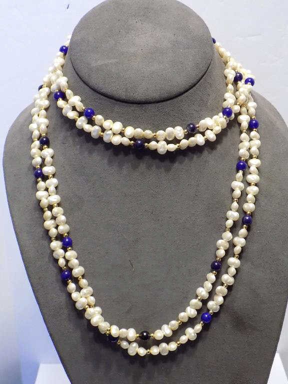 Opera Length Gold Bead Pearl Necklace