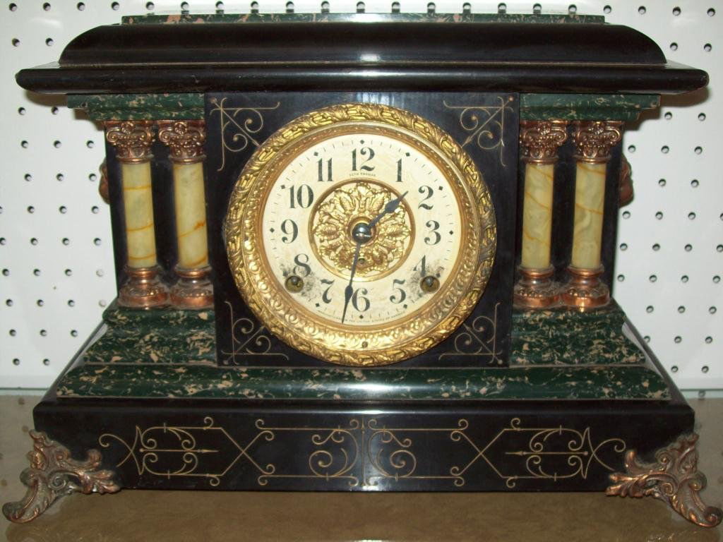 807: SETH THOMAS DUAL LION HEADS MANTLE CLOCK