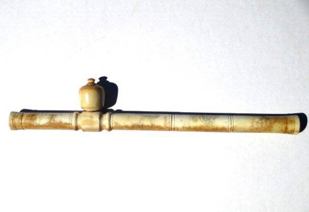 Chinese Dragon Scrimshaw Bone Opium Pipe