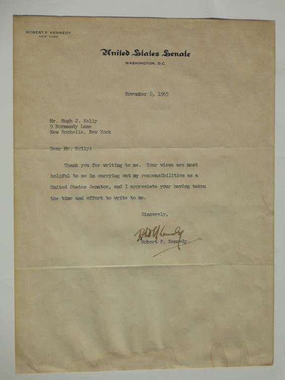Robert F. Kennedy U.s. Senate Signed Letter
