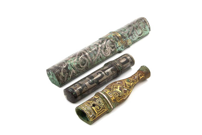 Three Bronze Chariot Fittings,