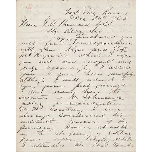 George A. Custer Autograph Letter Signed on Andrew Johnson and Suffrage ...