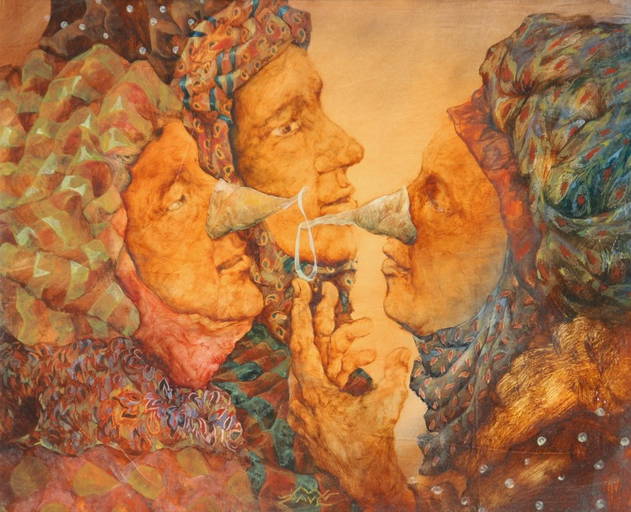 Marc Davet (1951) Face À Face Huile Sur Toile Signé Et