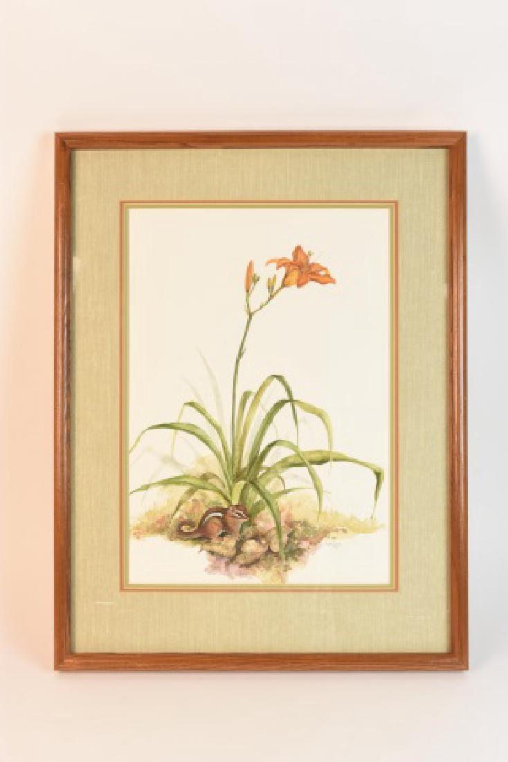 ORIGINAL Cyndy Callog Watercolor Chipmunk & Lily