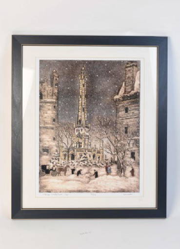 J. Wennersten Print Chicago Winter Tower "1945"