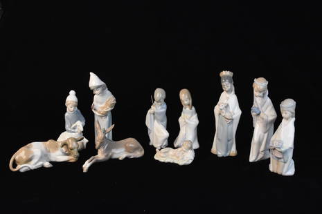 Lladro Porcelain Nativity Set, 3 Wise Men, Mary, Josef, Jesus & Cow, In ...