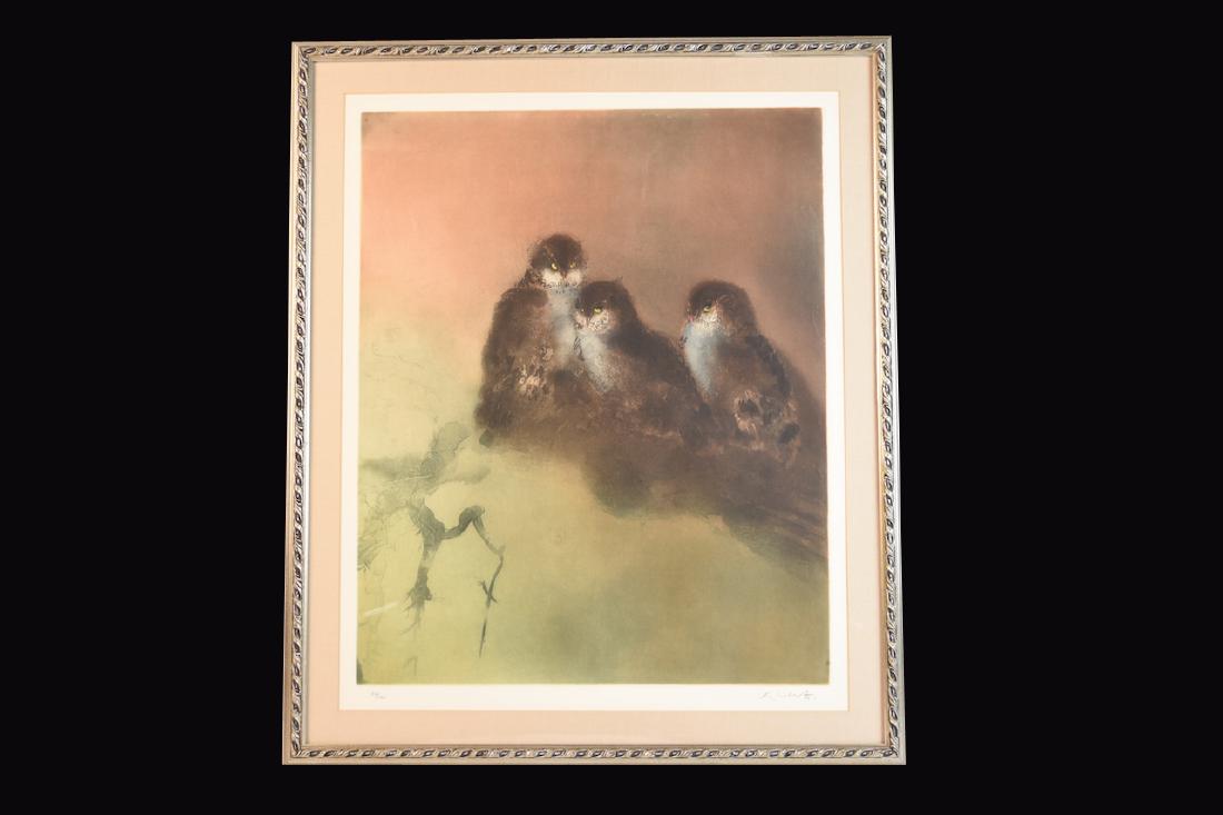 Kaiko Moti Owl Etching; numbered and signed