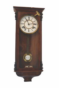 Antique German Wood Case Ra Pendulum Clock
