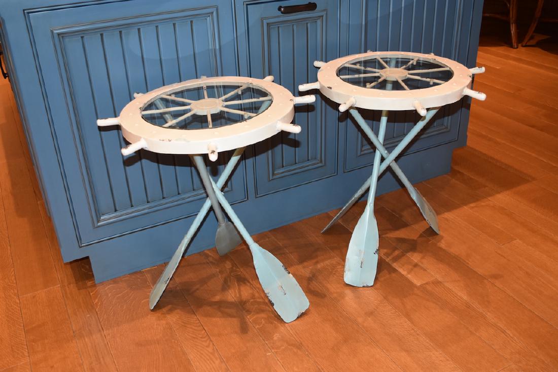 Nautical Boat Oar & Ships Wheel End Tables