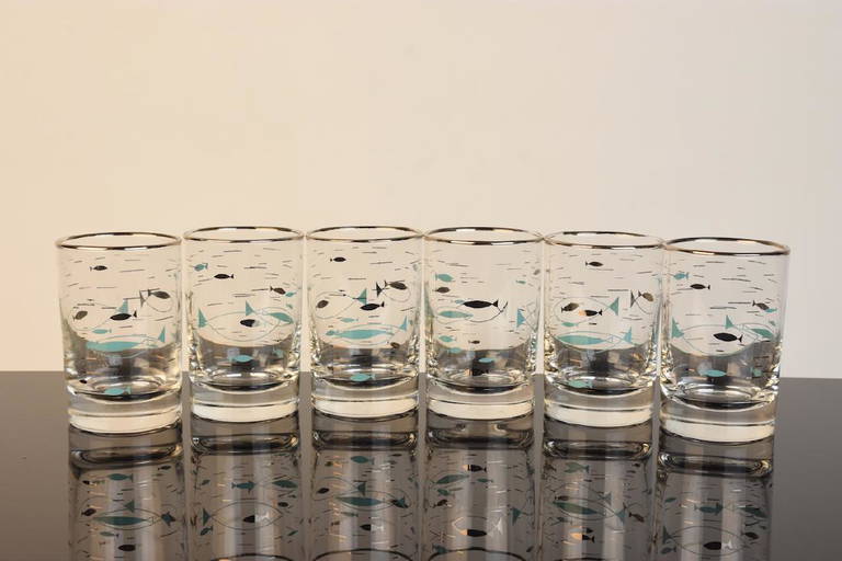 Vintage Atomic Fish Juice Glasses By Libbey