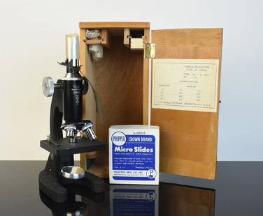 A Sans And Steiffe 600x Microscope.