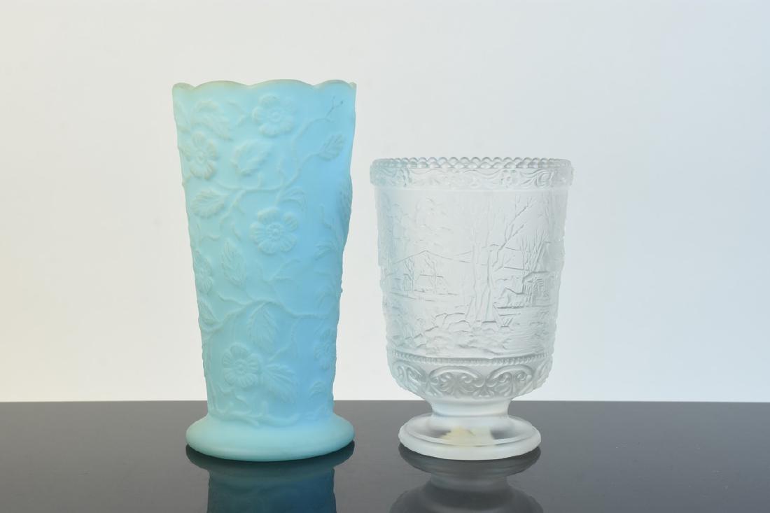 Fenton Blue Custard & Frosted Glass Vases