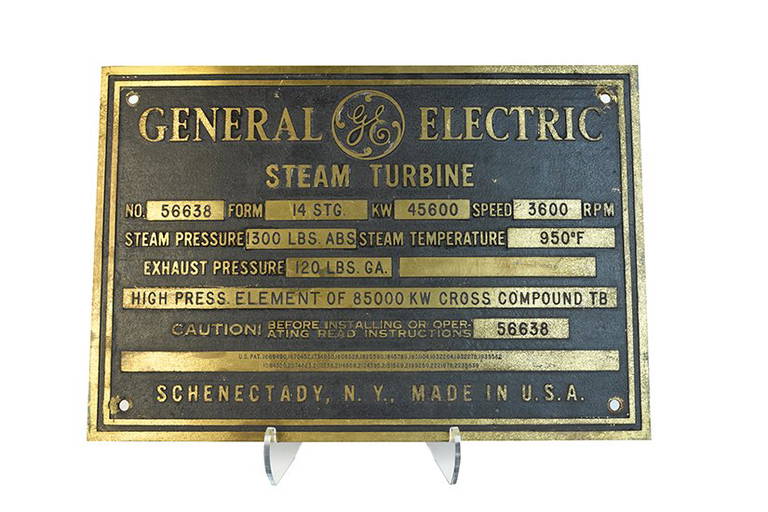 General Electric Steam Turbine Builders Plate
