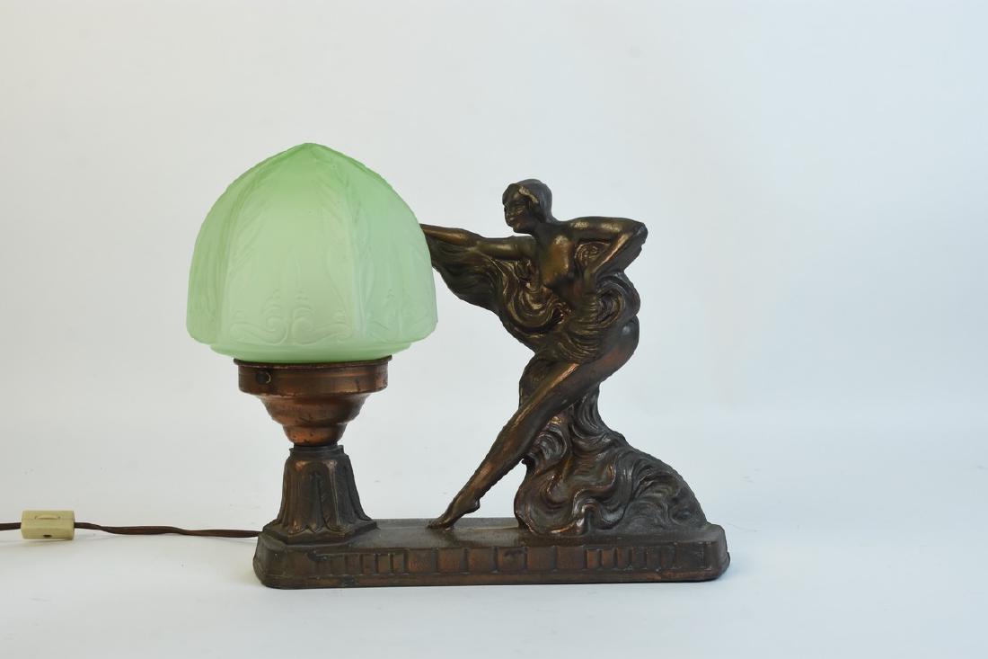 Art Deco Dancing Lady Lamp w/Vaseline Glass